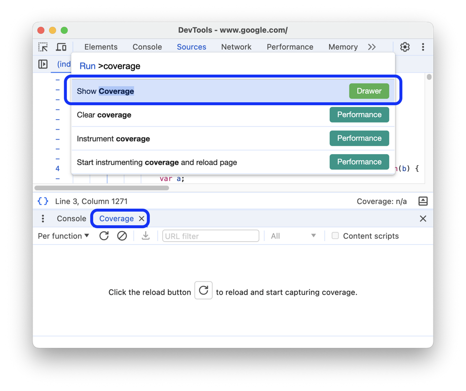 覆盖率：找出未使用的 JavaScript 和 CSS | Chrome DevTools | Chrome for Developers