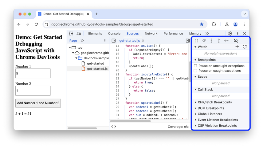 调试 JavaScript | Chrome DevTools | Chrome for Developers